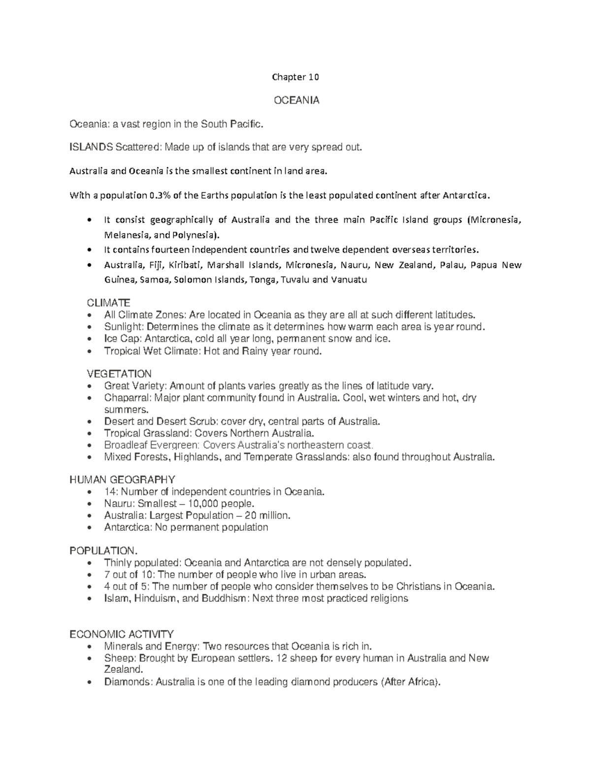 Chapter-10 - Activity - Chapter 10 OCEANIA Oceania: a vast region in ...