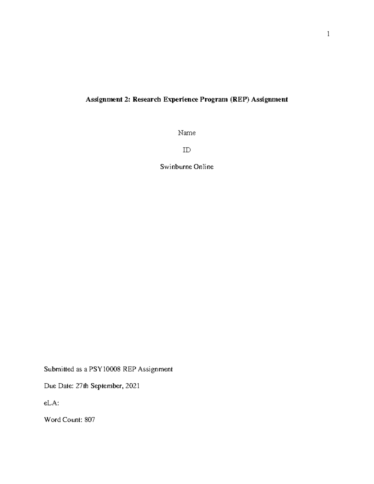 Assignment 2 - REP - Assignment 2: Research Experience Program (REP ...