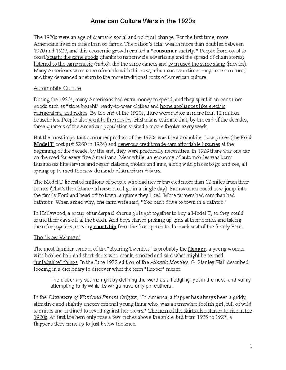 HW 14 Culture Wars in the Roaring 20s updated with in class task ...