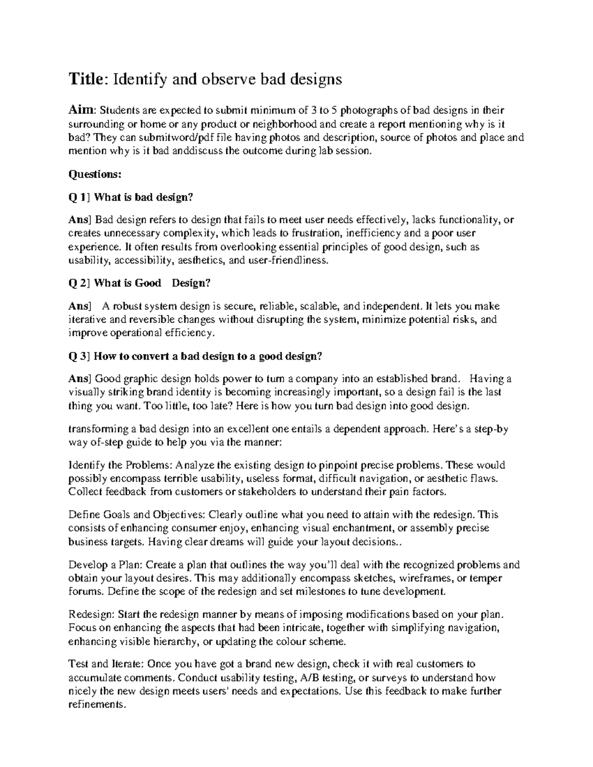 HCI Assignment - othis is the practical for the hci - Title: Identify ...