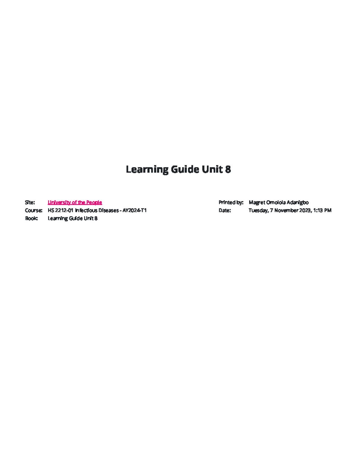 HS 2212 Learning Guide Unit 8 - Learning Guide Unit 8 Site: University of the People Course: HS ...