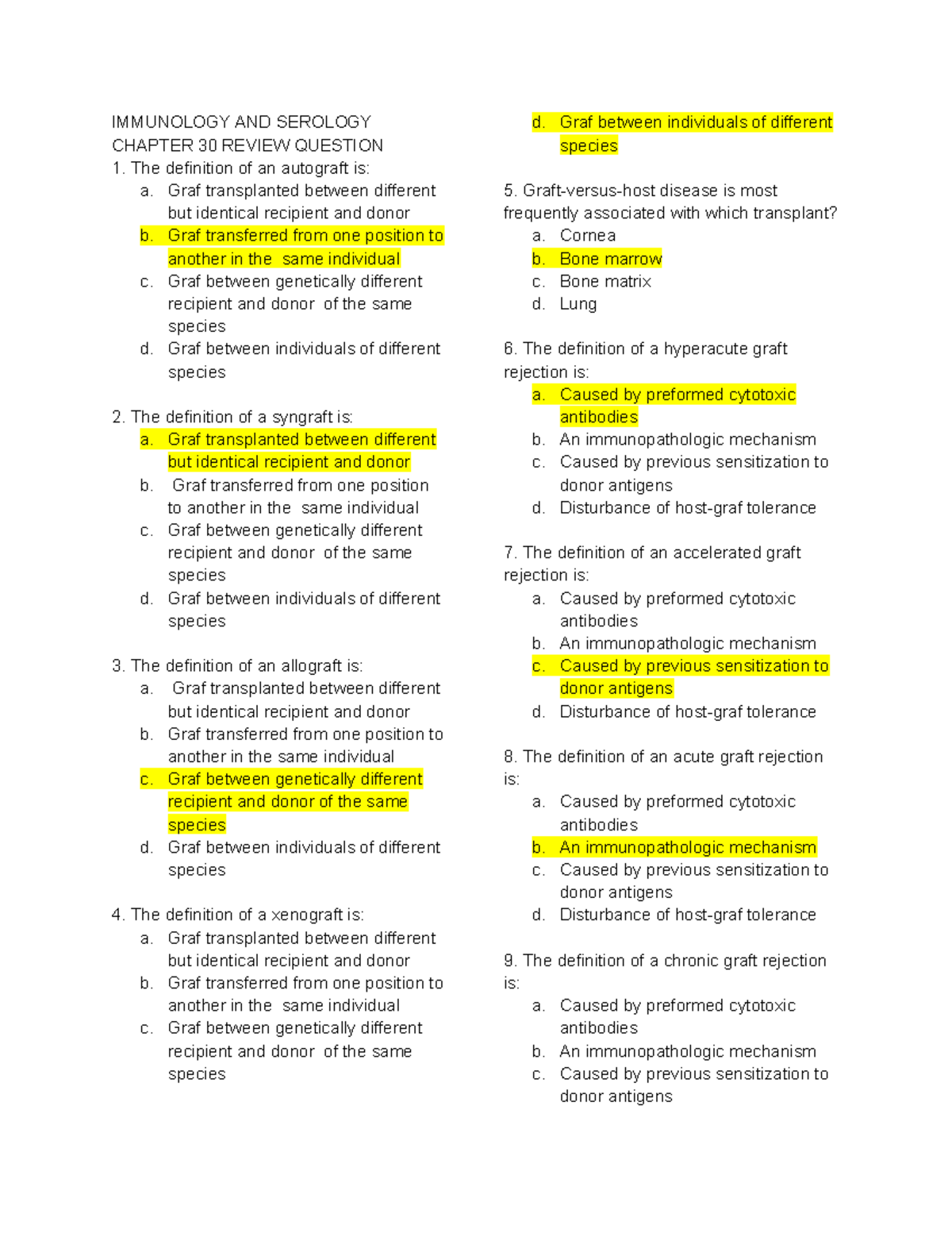 ImmunoSero Chapter 30 Review Question - IMMUNOLOGY AND SEROLOGY CHAPTER ...