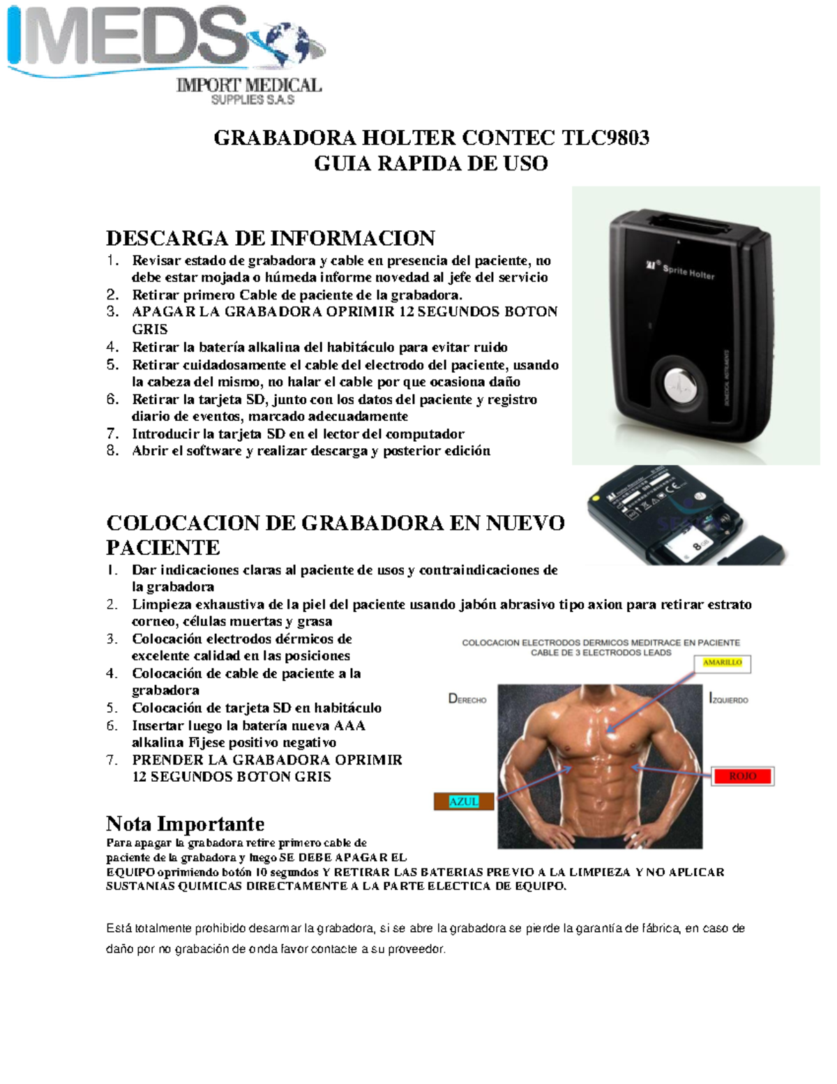 GUIA USO Holter TLC9803 - GRABADORA HOLTER CONTEC TLC GUIA RAPIDA DE USO DESCARGA DE INFORMACION ...