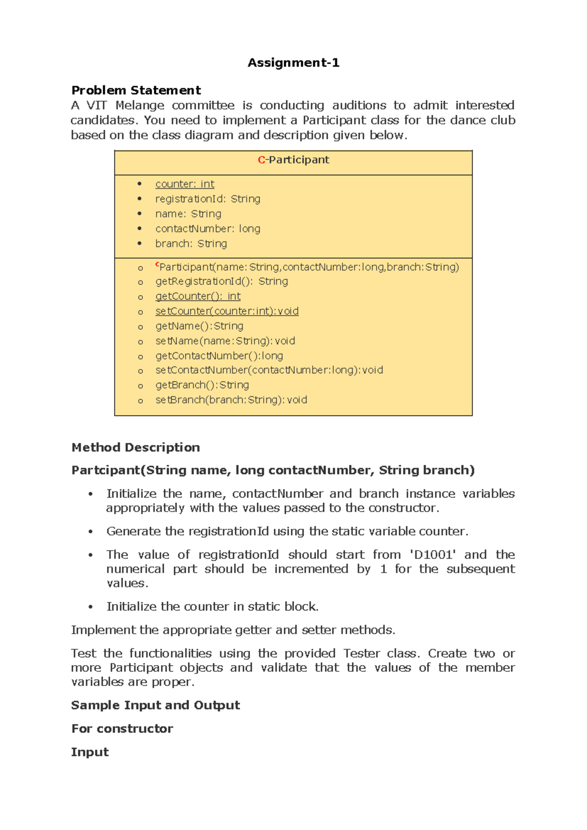 Assignment no 1 - Assignment- Problem Statement A VIT Melange committee is conducting auditions ...