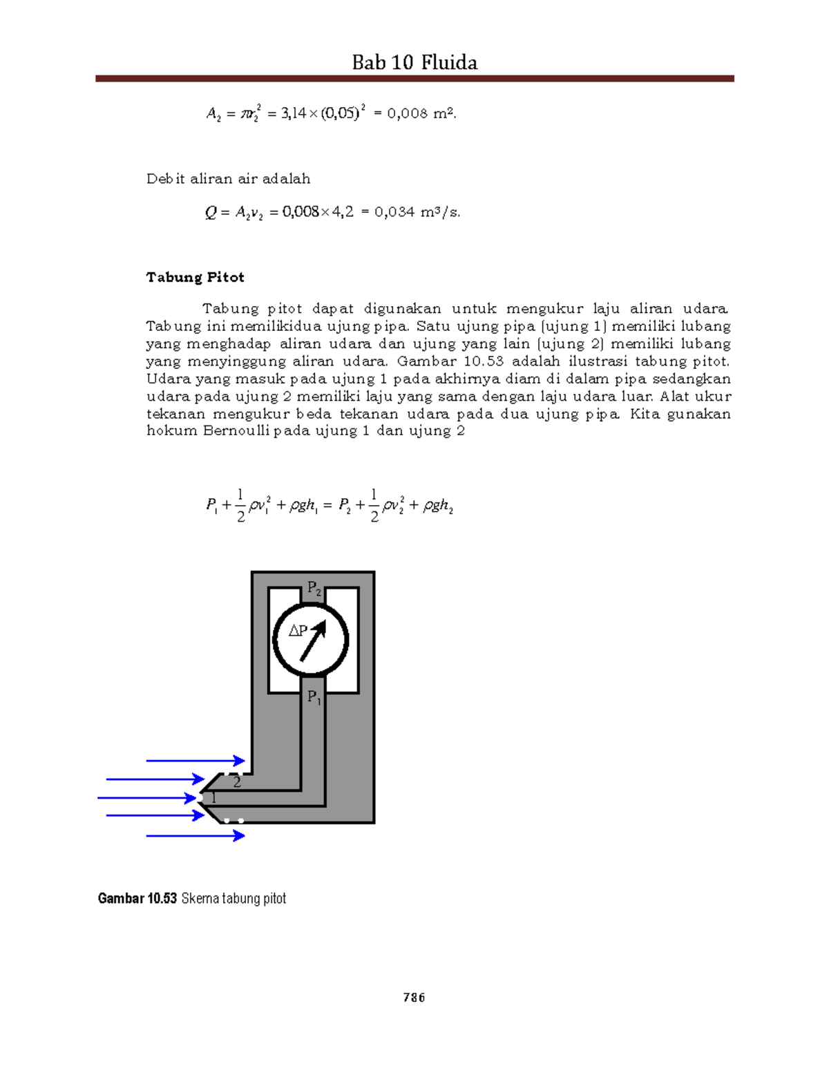 Diktat Fisika Dasar I 267 - Bab 10 Fluida 786 2 2 A 2 r 2 3 , 14 ( 0 , 05 ) = 0,008 m 2. Debit ...