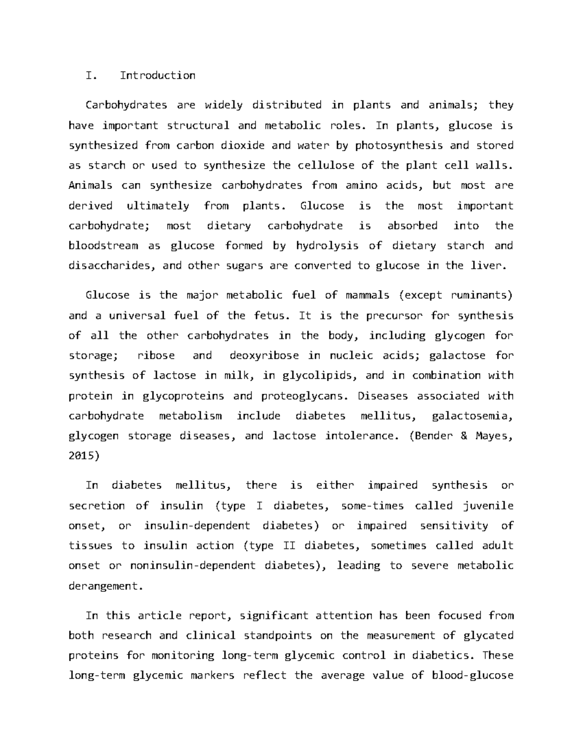Finals Case Analysis - I. Introduction Carbohydrates are widely ...