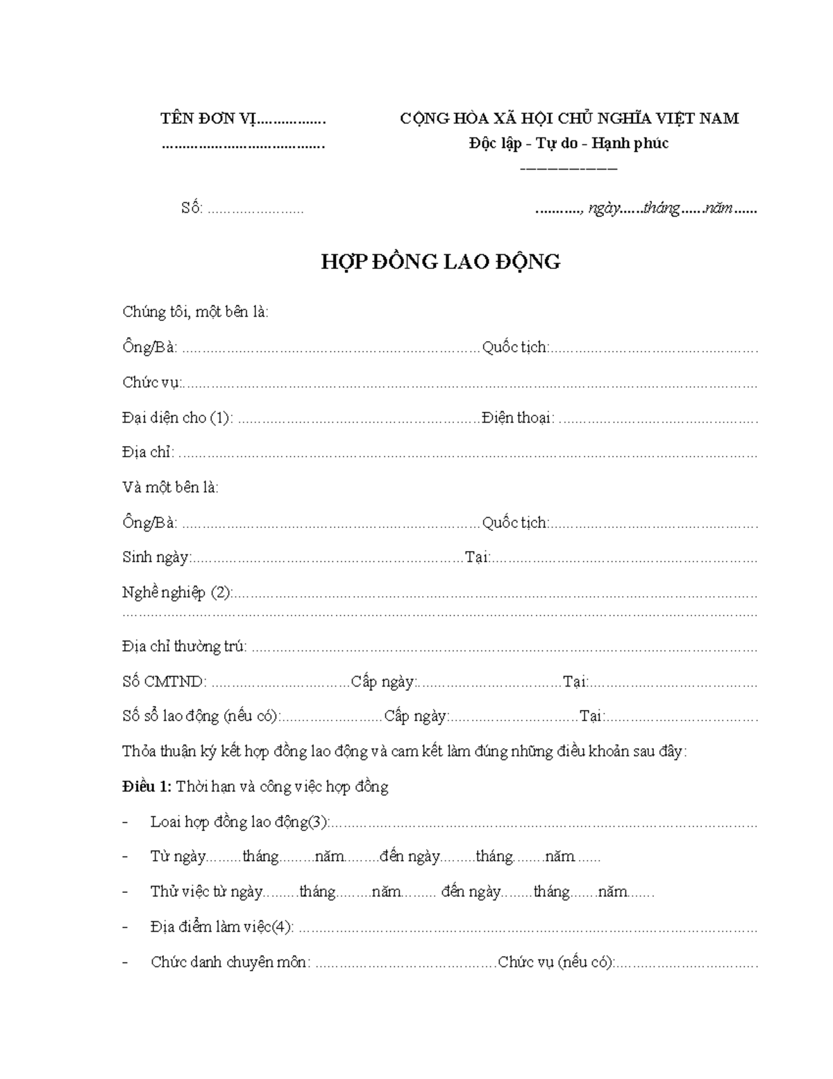 Mau hop dong lao dong mau 1 1 - TÊN ĐƠN VỊ
