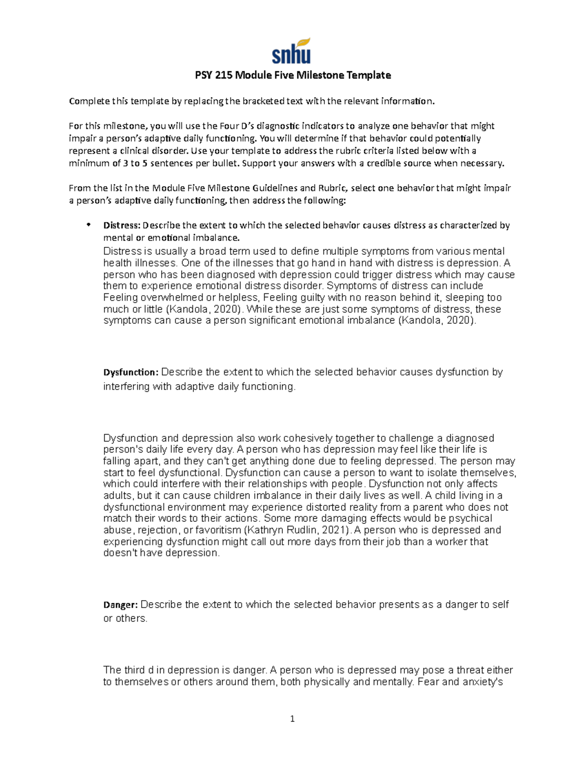 PSY 215 Module Five Milestone Template - PSY 215 Module Five Milestone ...