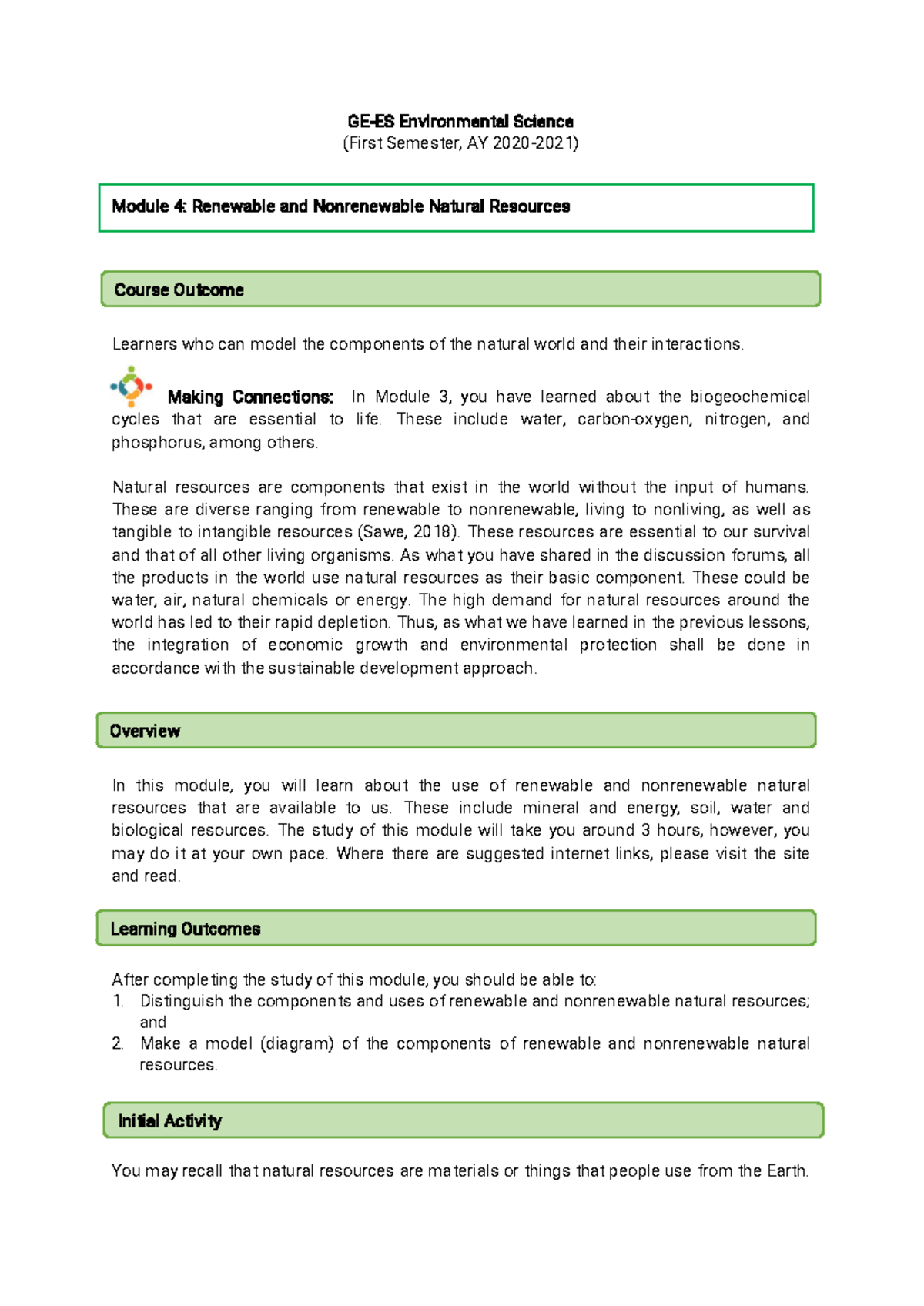 GE-ES-Module 4 - lecture notes - GE-ESEnvironmentalScience ...
