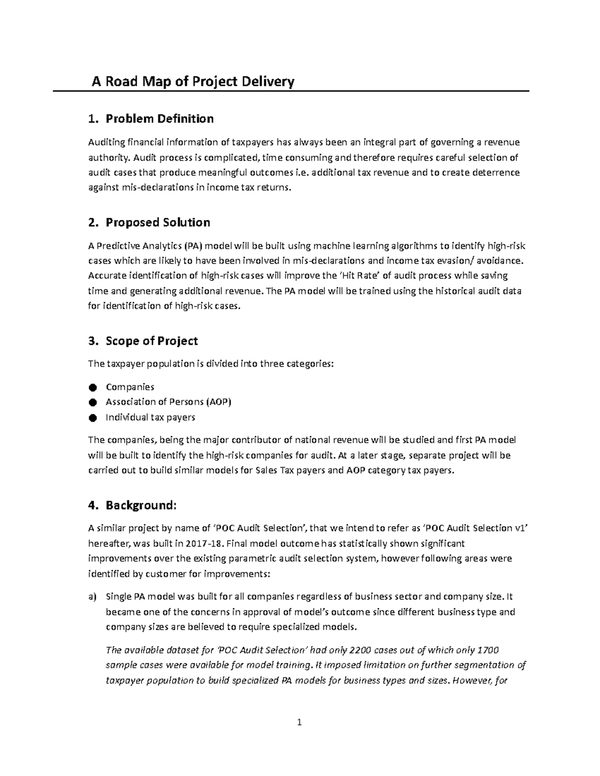 Audit Selection Road Map - A Road Map of Project Delivery 1. Problem ...