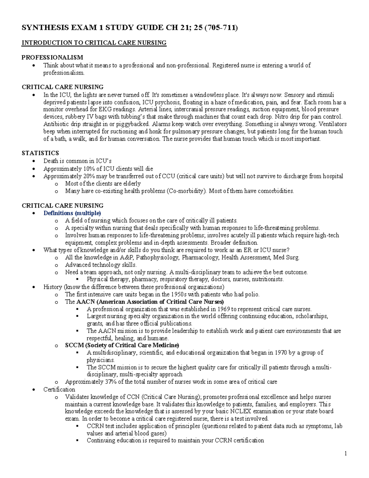 Wk 3- EXAM 1 Study Guide - SYNTHESIS EXAM 1 STUDY GUIDE CH 21; 25 (705 ...