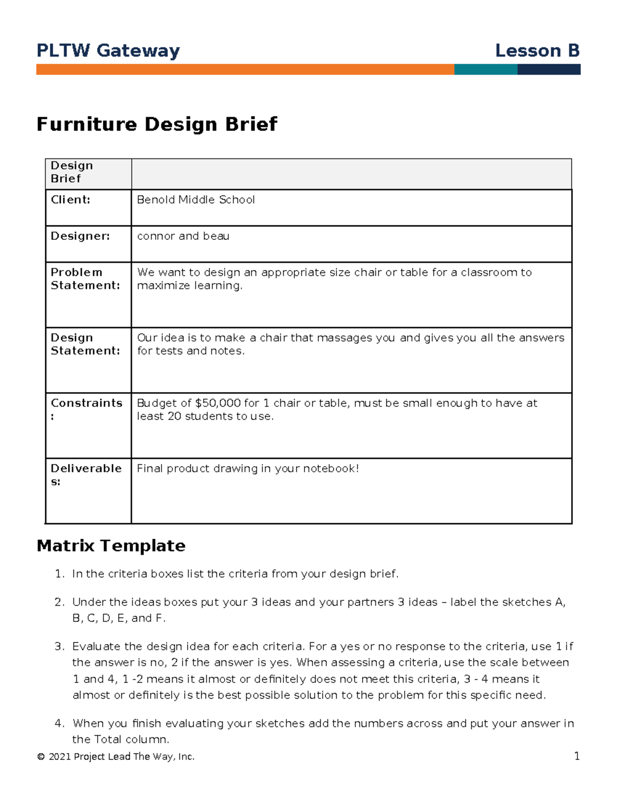 Copy of Gateway LB 3 Furniture Design Brief - Furniture Design Brief ...