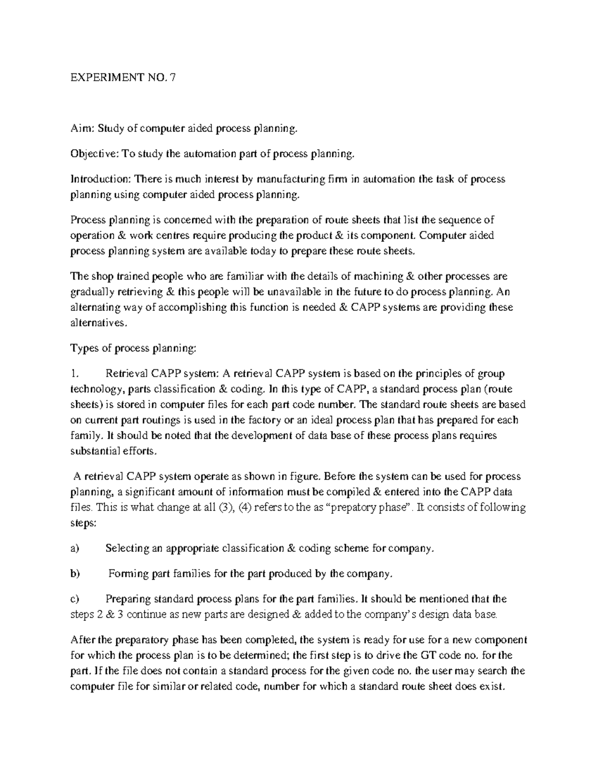 CAPP - Practical - EXPERIMENT NO. 7 Aim: Study of computer aided ...