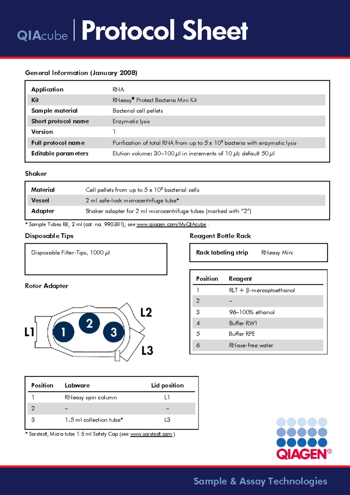 Protocol Sheet RNA RNeasy Protect Bacteria Bacterial Cell Pellets ...