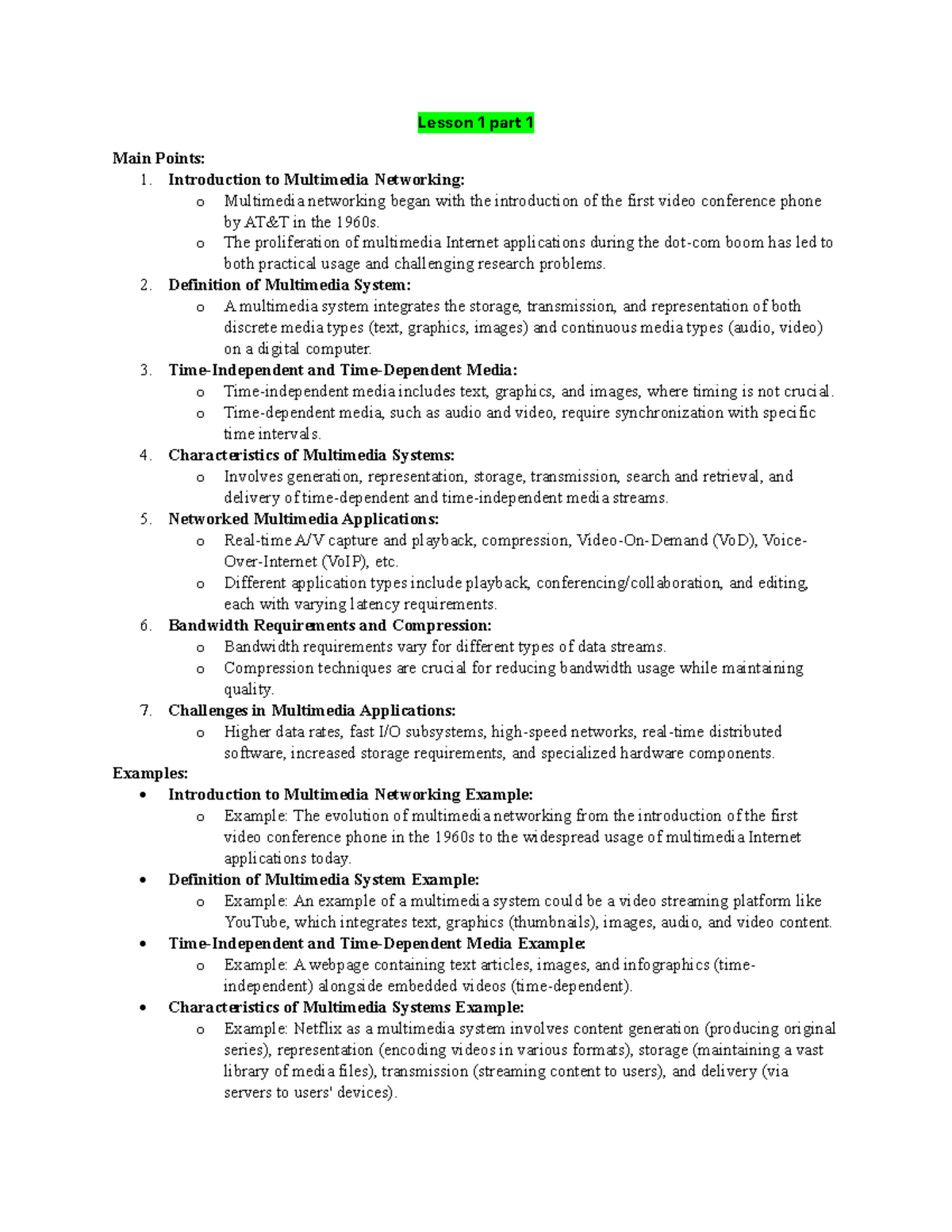 ITCE456 Summary - Lesson 1 part 1 Main Points: 1. Introduction to ...