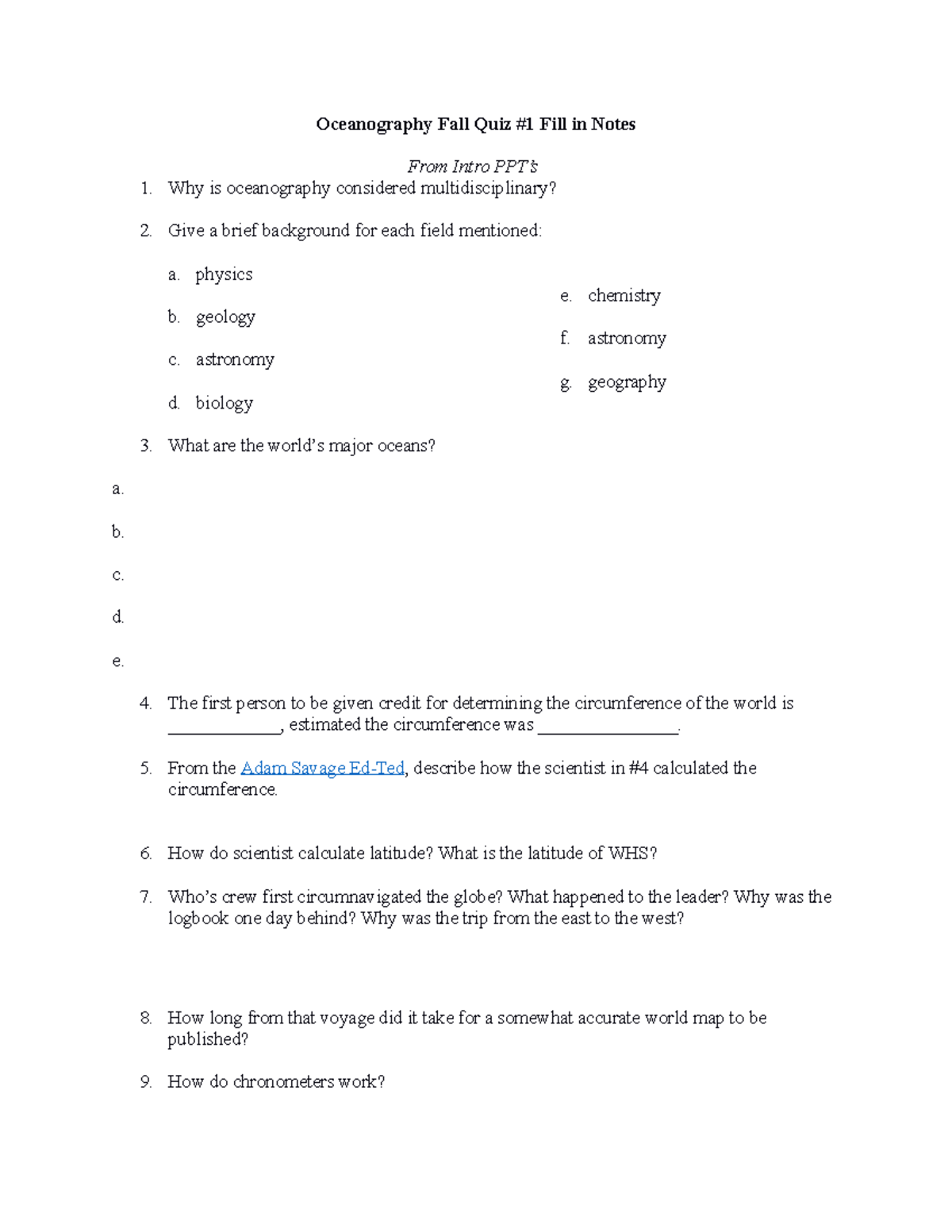 Fall Quiz 1 Fill In Notes - Oceanography Fall Quiz #1 Fill in Notes ...