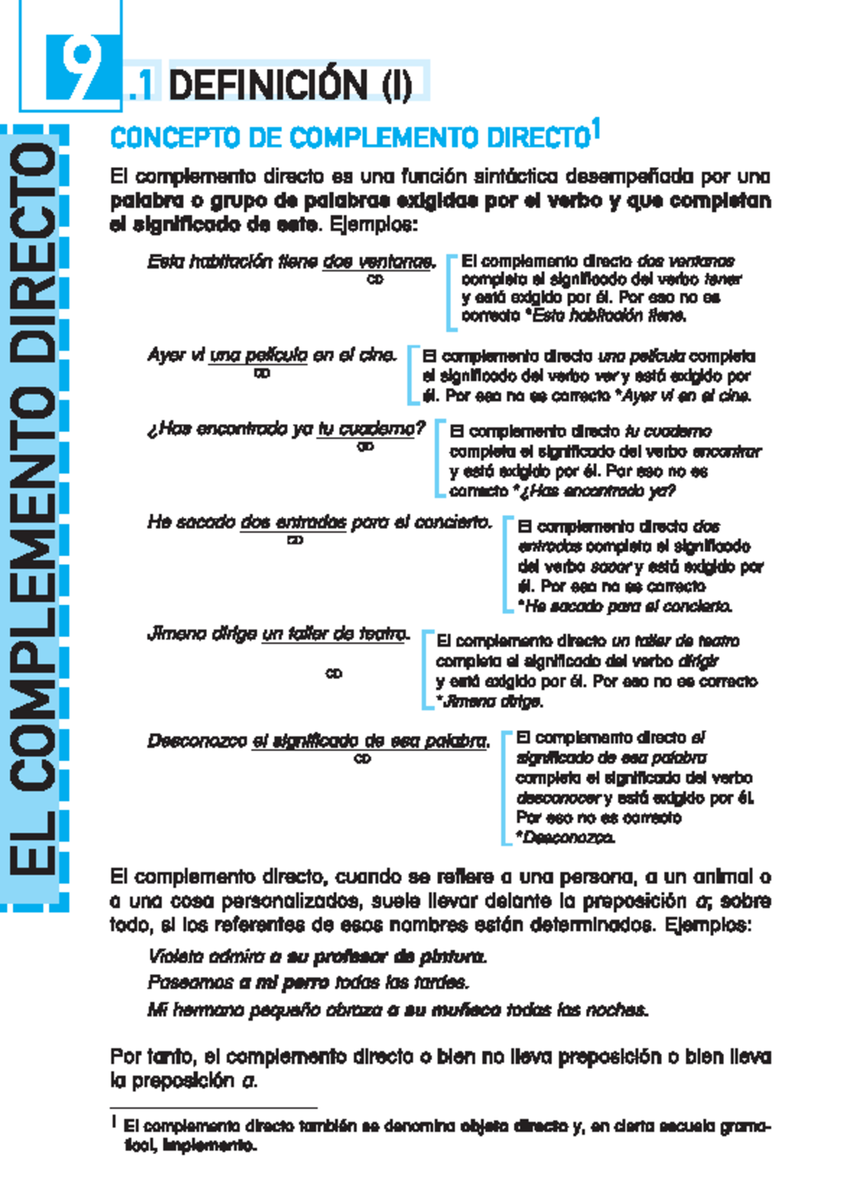 Objeto directo - ... Pdf - 9 1 DEFINICIÓN (I) CONCEPTO DE COMPLEMENTO ...
