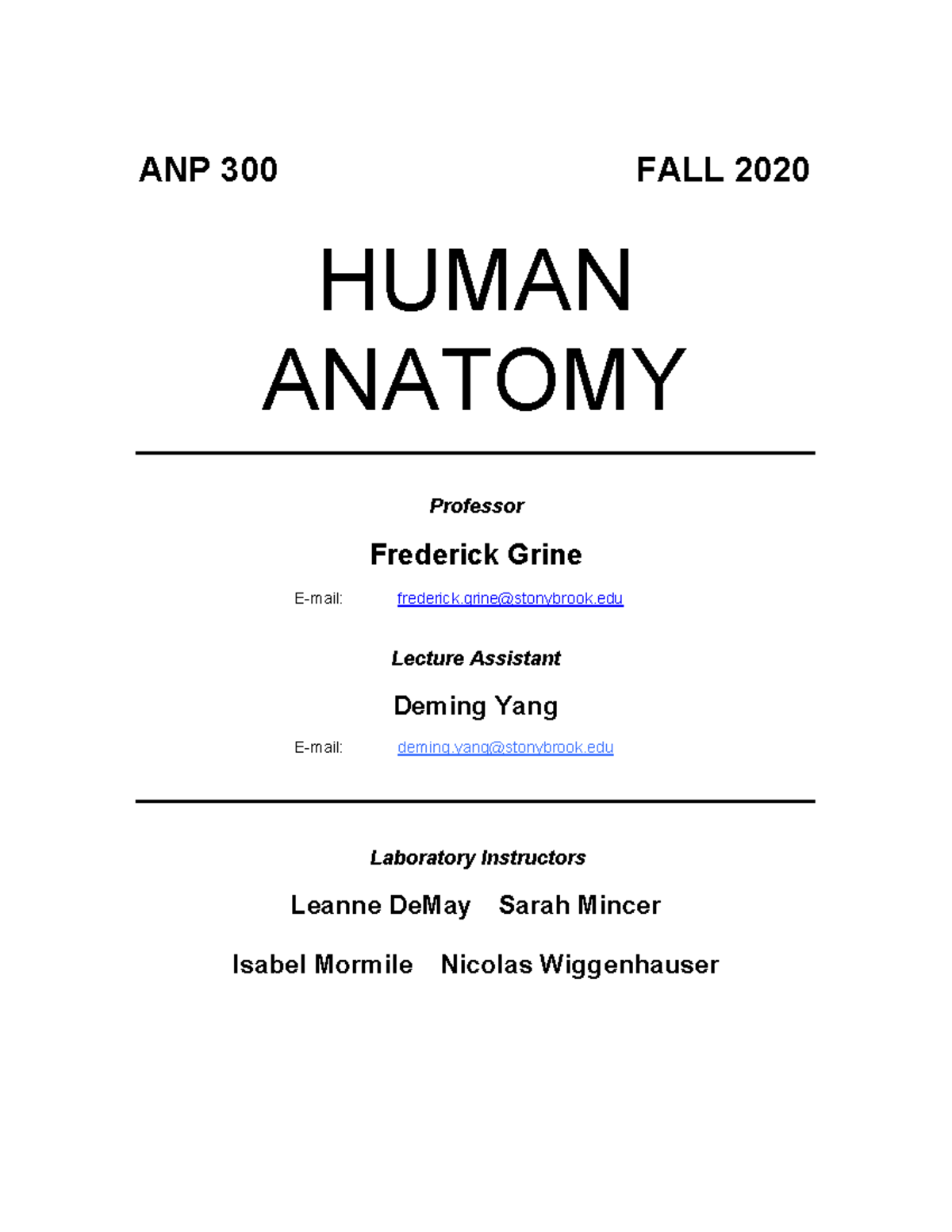ANP300 Syllabus - ANP 300 FALL 2020 HUMAN ANATOMY ####### Professor ...