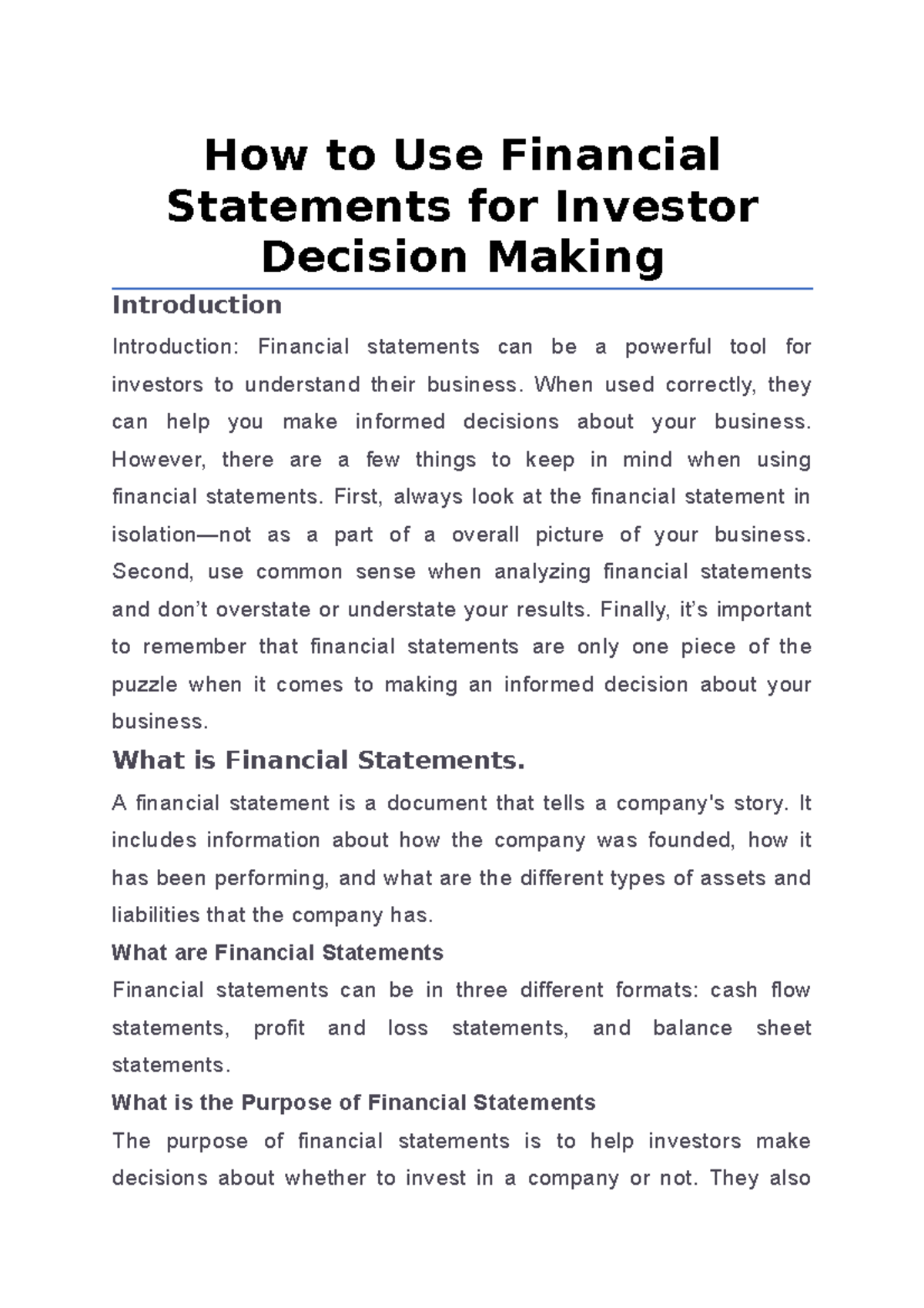 How to Use Financial Statements for Investor Decision Making - How to ...