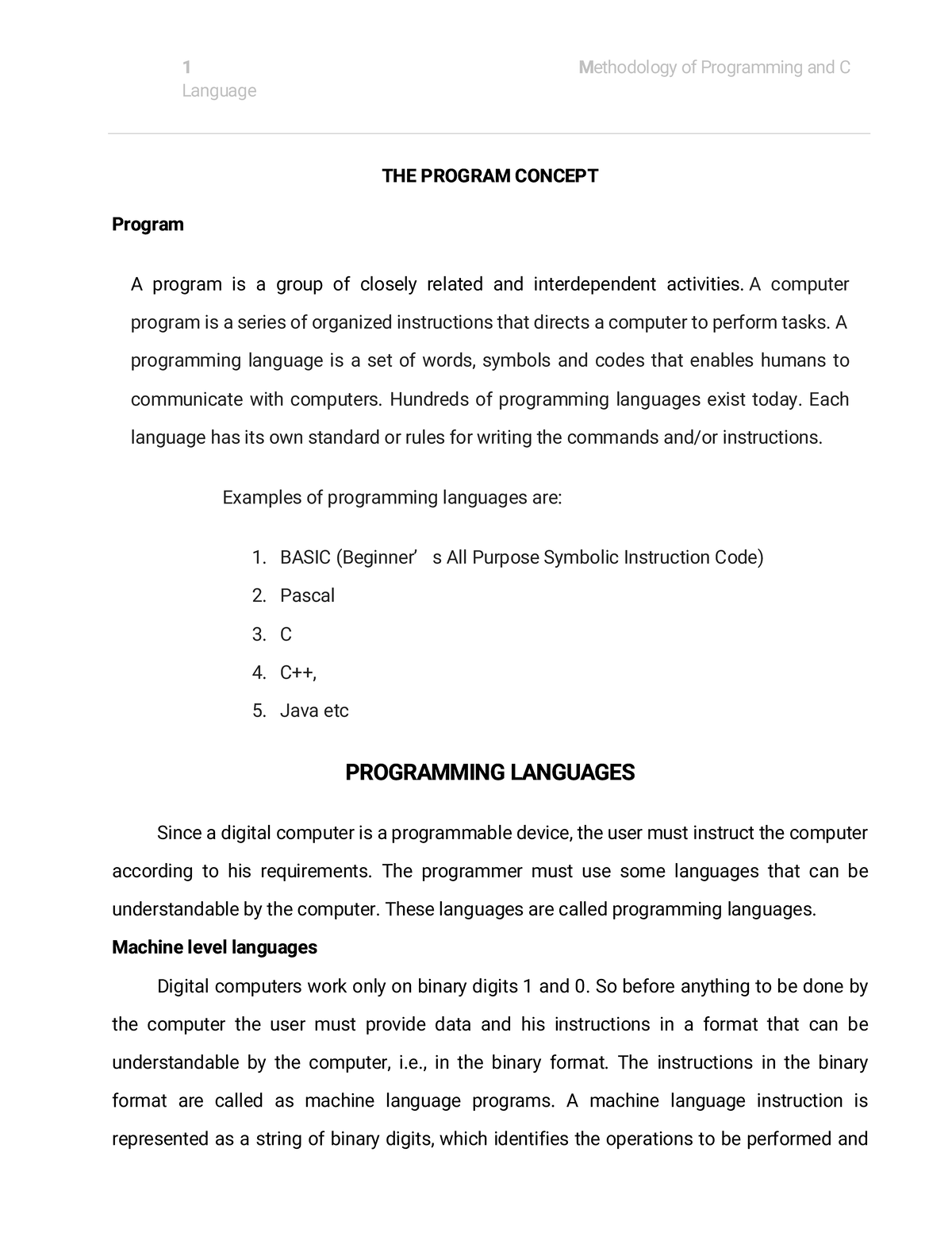 M1 Methodology of Programming and C Language - LLaanngguuaaggee THE P ...