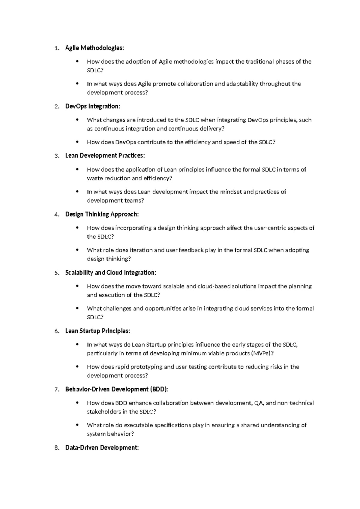 Business analysis - 1. Agile Methodologies: How does the adoption of ...
