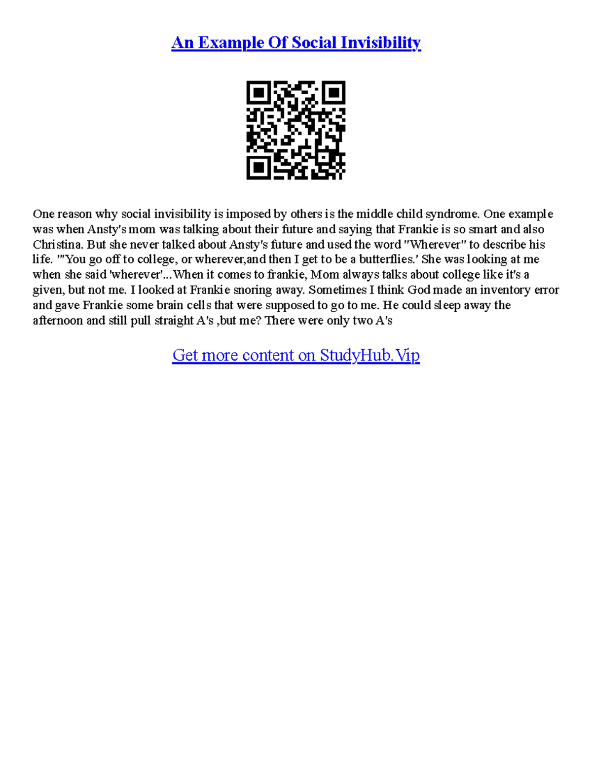 If I Were Invisible Essay - An Example Of Social Invisibility One ...