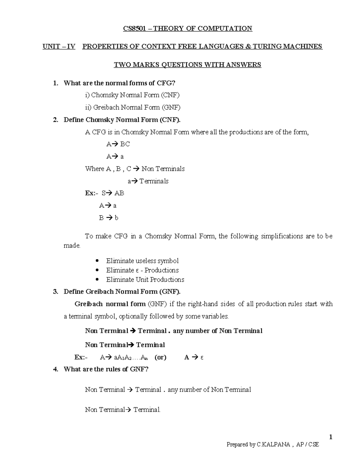 Unit Iv 2 Marks Cs8501 Theory Of Computation Unit Iv Properties Of Context Free Languages 5228