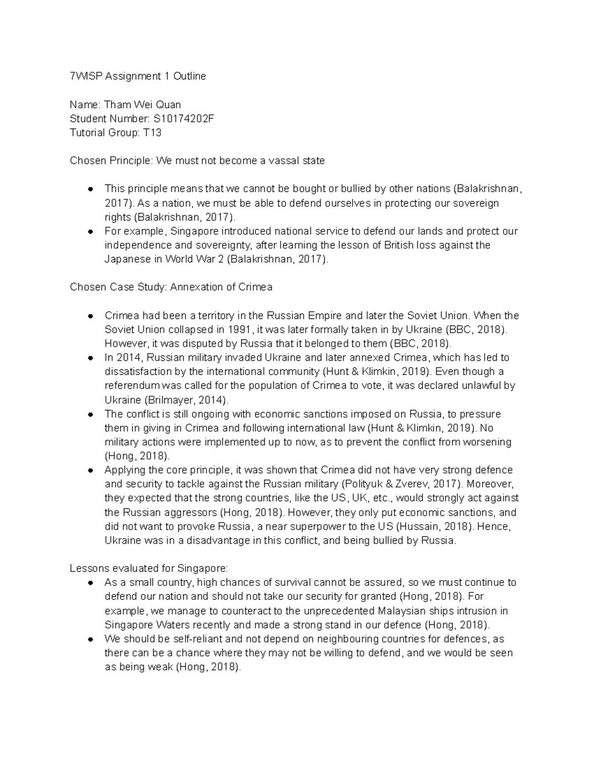 7WISP Assignment 1 Outline - 7WISP Assignment 1 Outline Name: Tham Wei Quan Student Number ...