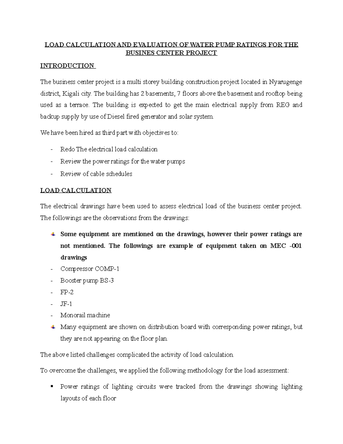 LOAD Calculation AND Evaluation OF Water PUMP Ratings FOR THE Busines ...