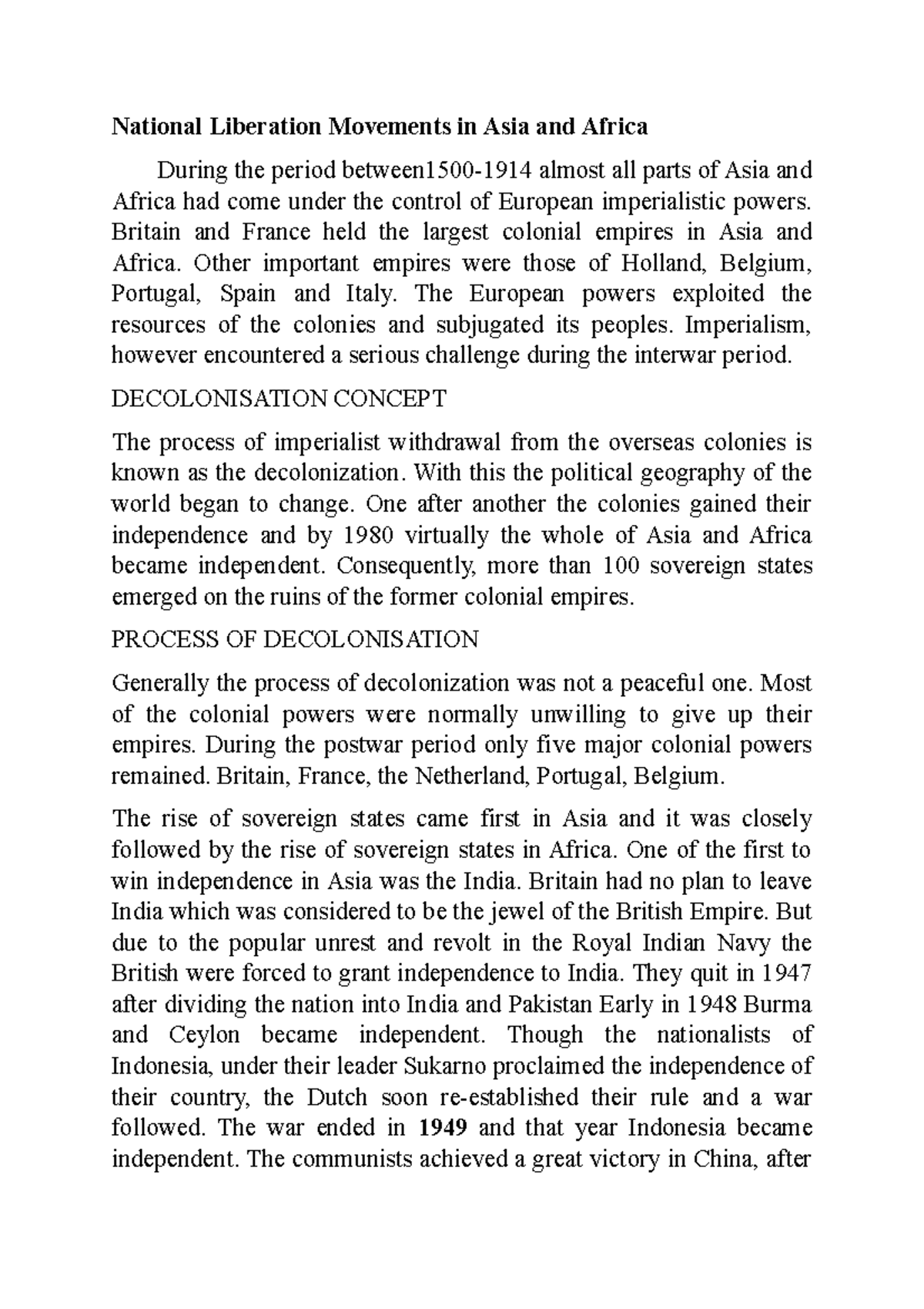 National Liberation Movements in Asia and Africa - Britain and France ...