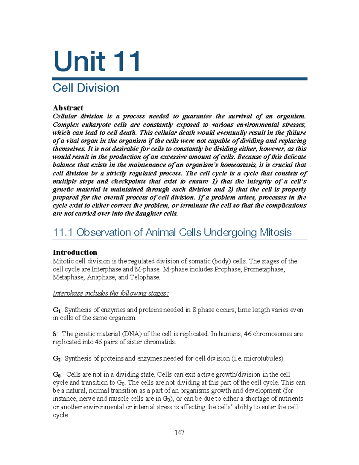 Unit-11 Cell Division - Unit 11 Cell Division Abstract Cellular ...