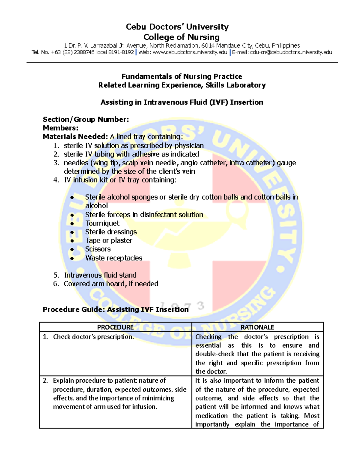 IVF Procedure Guide - Intravenous Fluid Insertion - Fundamentals of ...