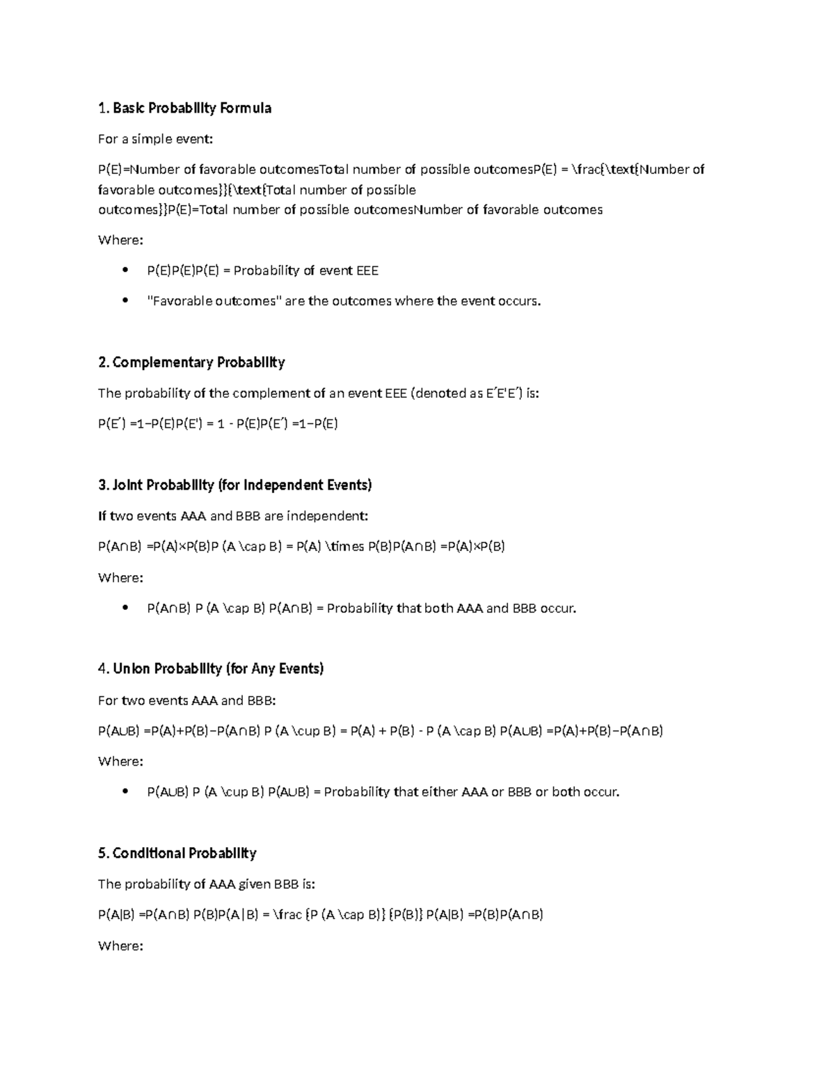 Basic Probability Formula - Complementary Probability The probability of the complement of an ...