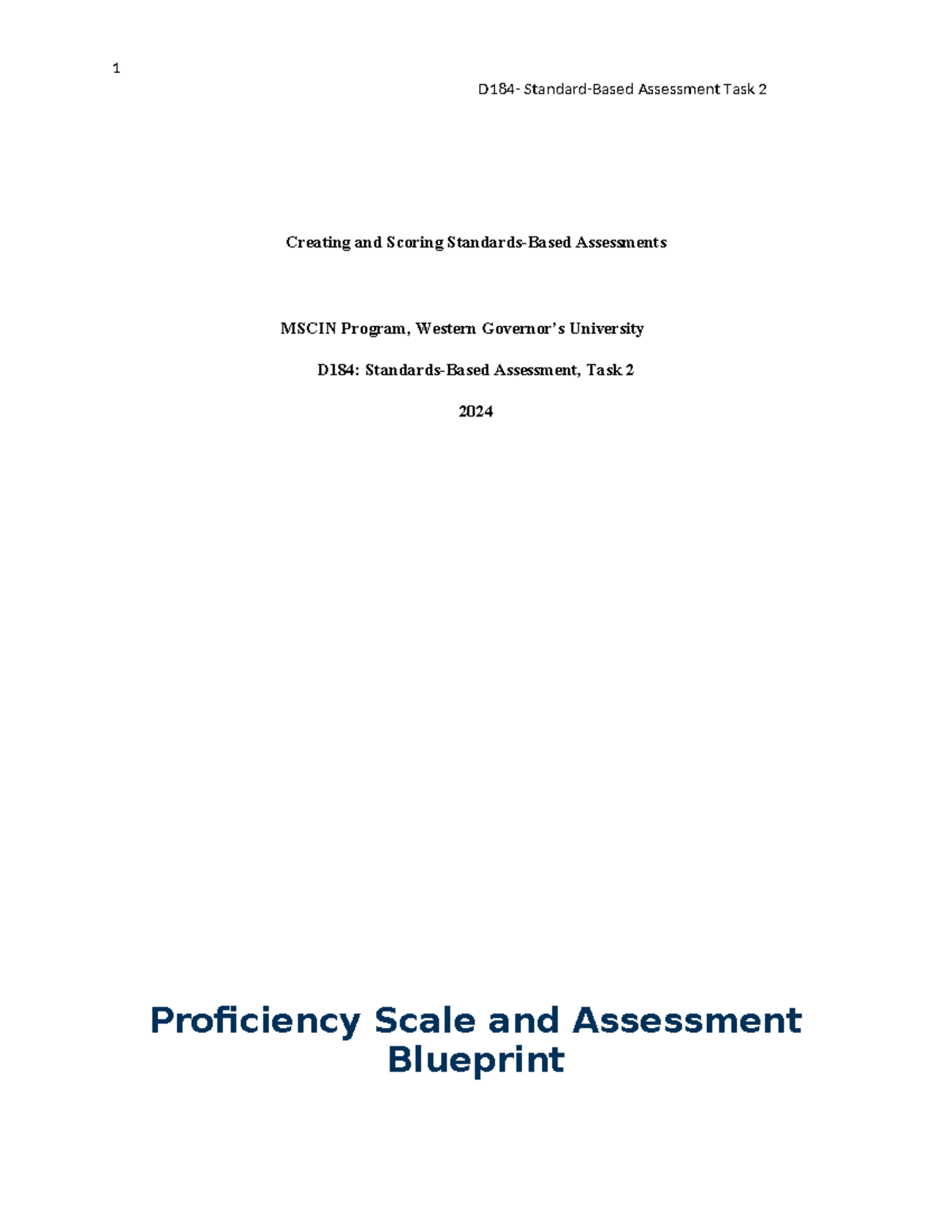 STU DOC D184 Task 2 Creating and Scoring Standard-Based Assessments ...