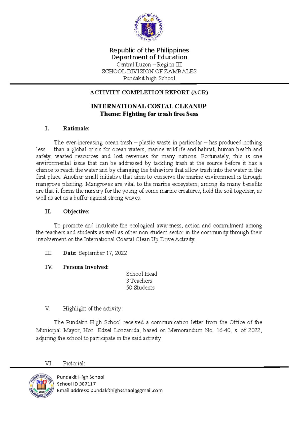 Coastal Clean UP ACR - Activity Completion report - Department of ...