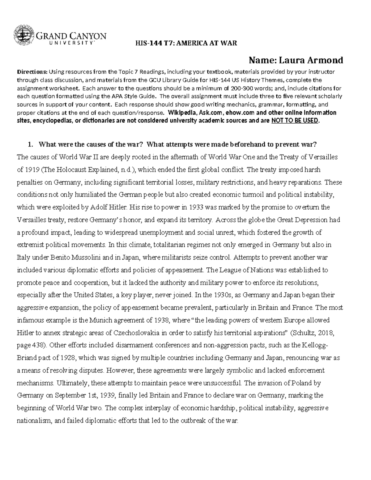 HIS-144-T-7.America at War - HIS-144 T7: AMERICA AT WAR Name: Laura ...