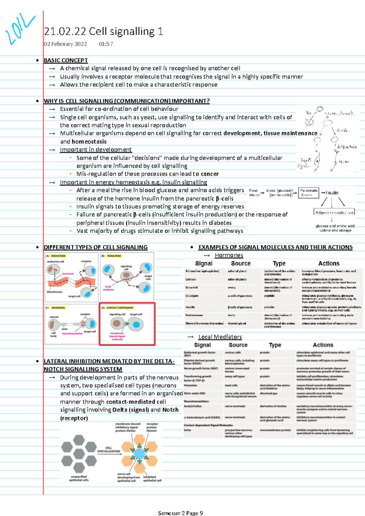 Lecture 4 Cell Signalling Basic Concept → A Chemical Signal Released By One Cell Is