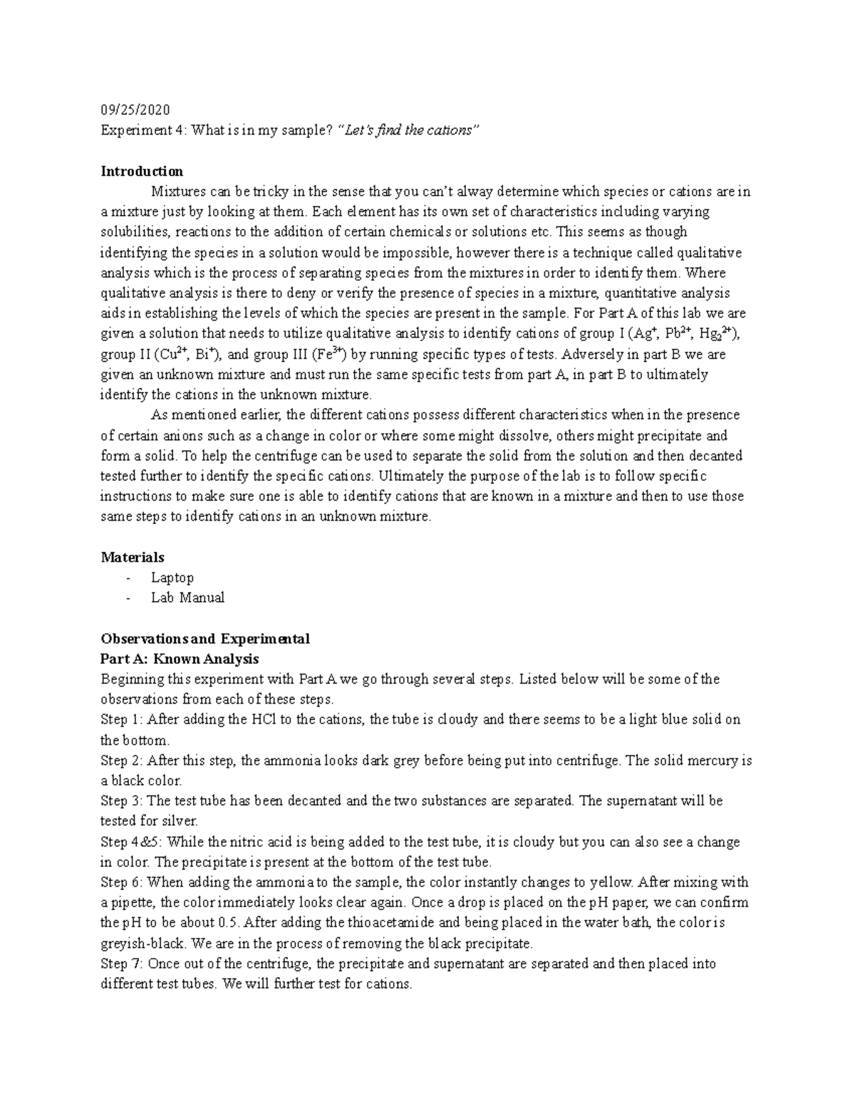 Lab Report 4 - What is in my sample? "Let's find the cations" - CHEM ...