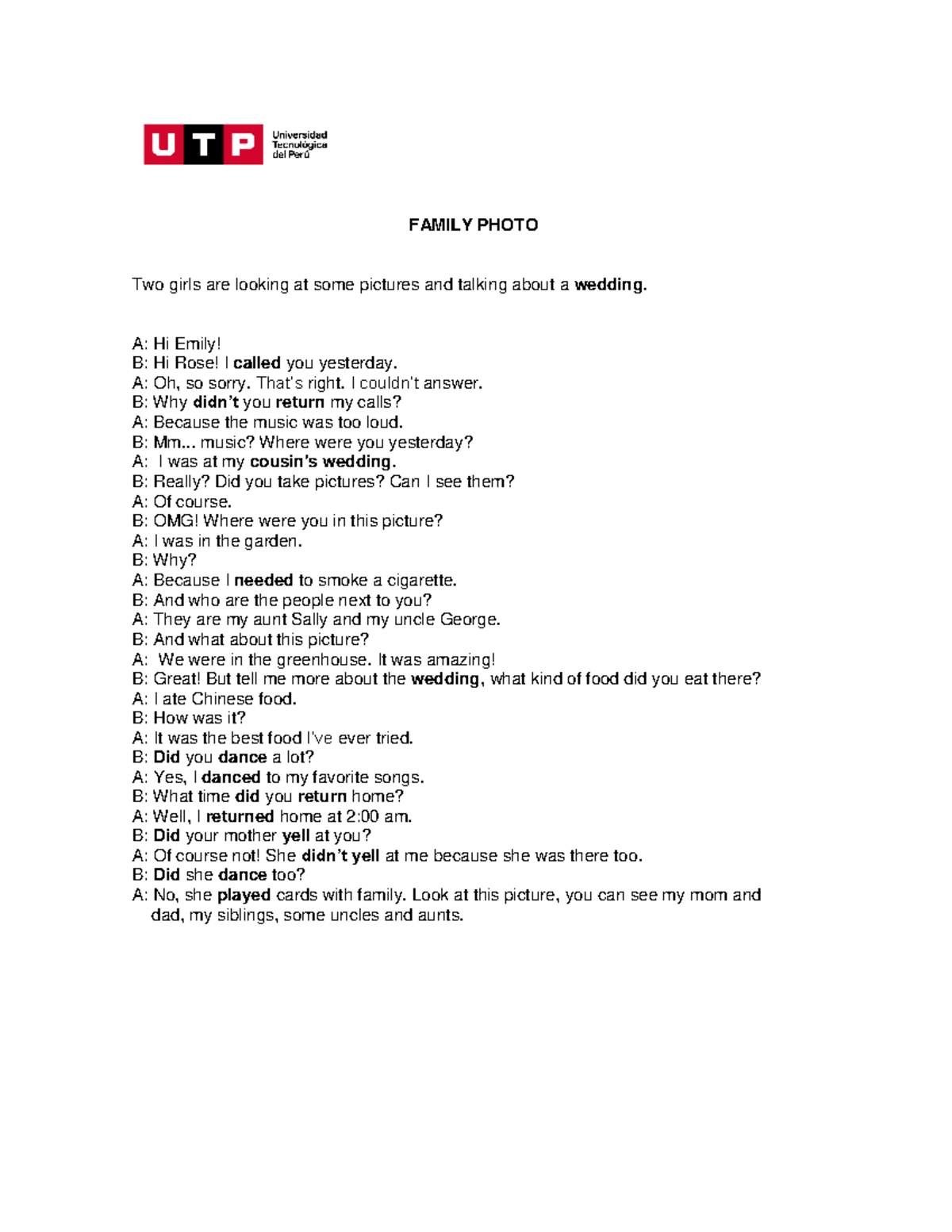 PDF - Family photo- conversacion - Ingles - UTP - Studocu
