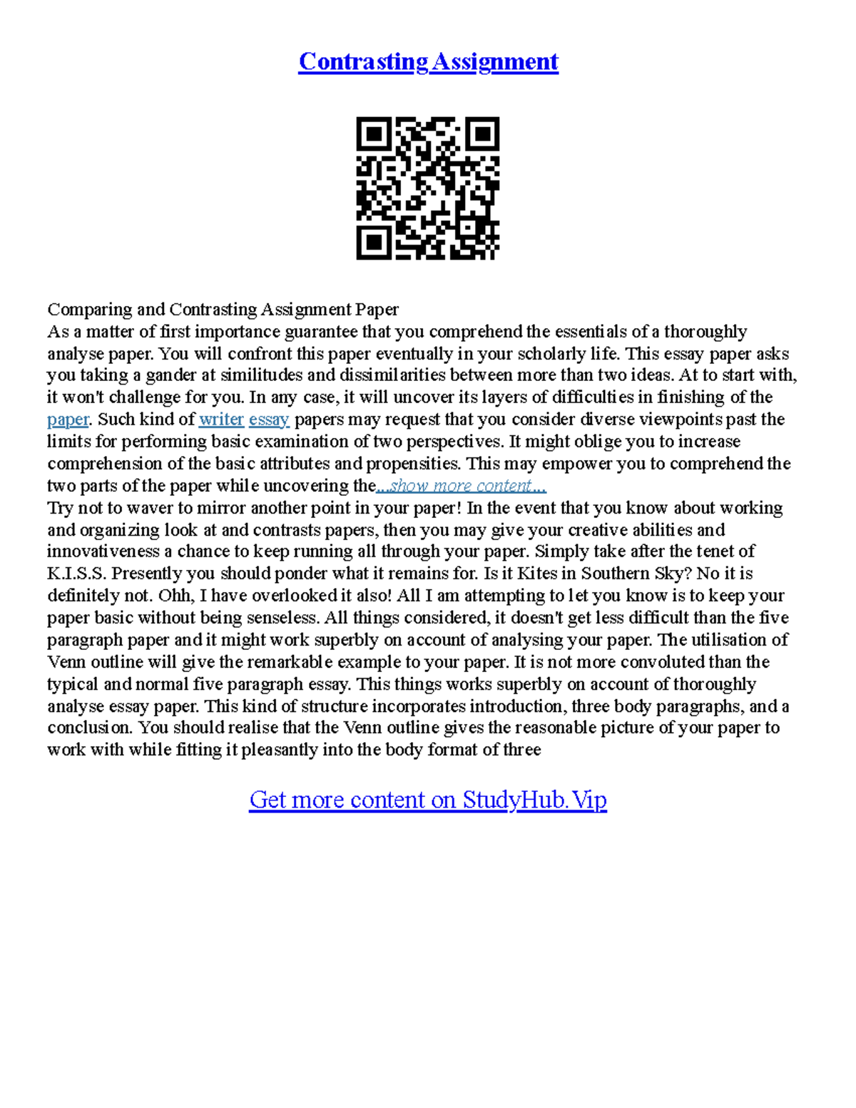 How To Write A Contrasting Essay - Contrasting Assignment Comparing and ...
