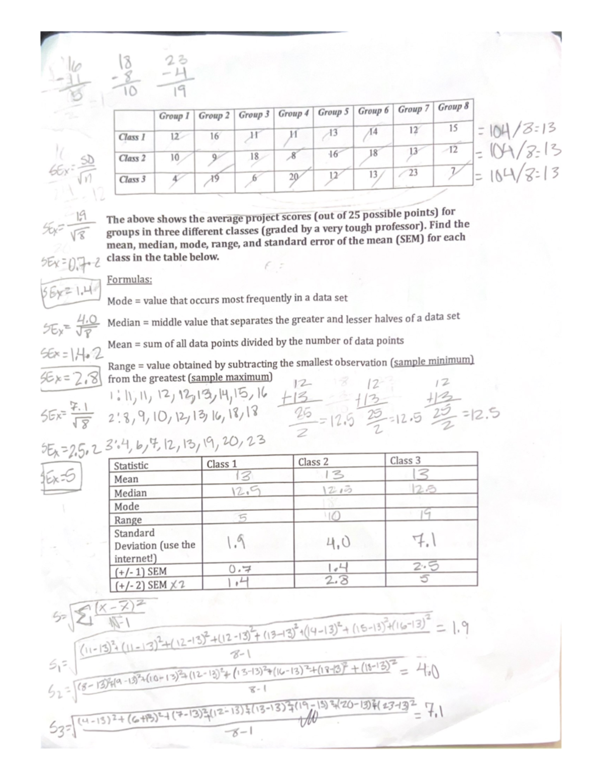 Class 2 - Answer key to ap-bio standard deviation and SEM - Studocu