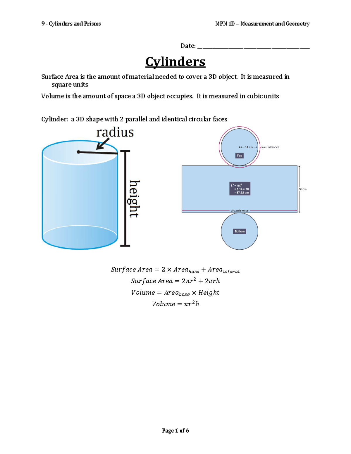 09 - Cylinders and Prisms - Date ...