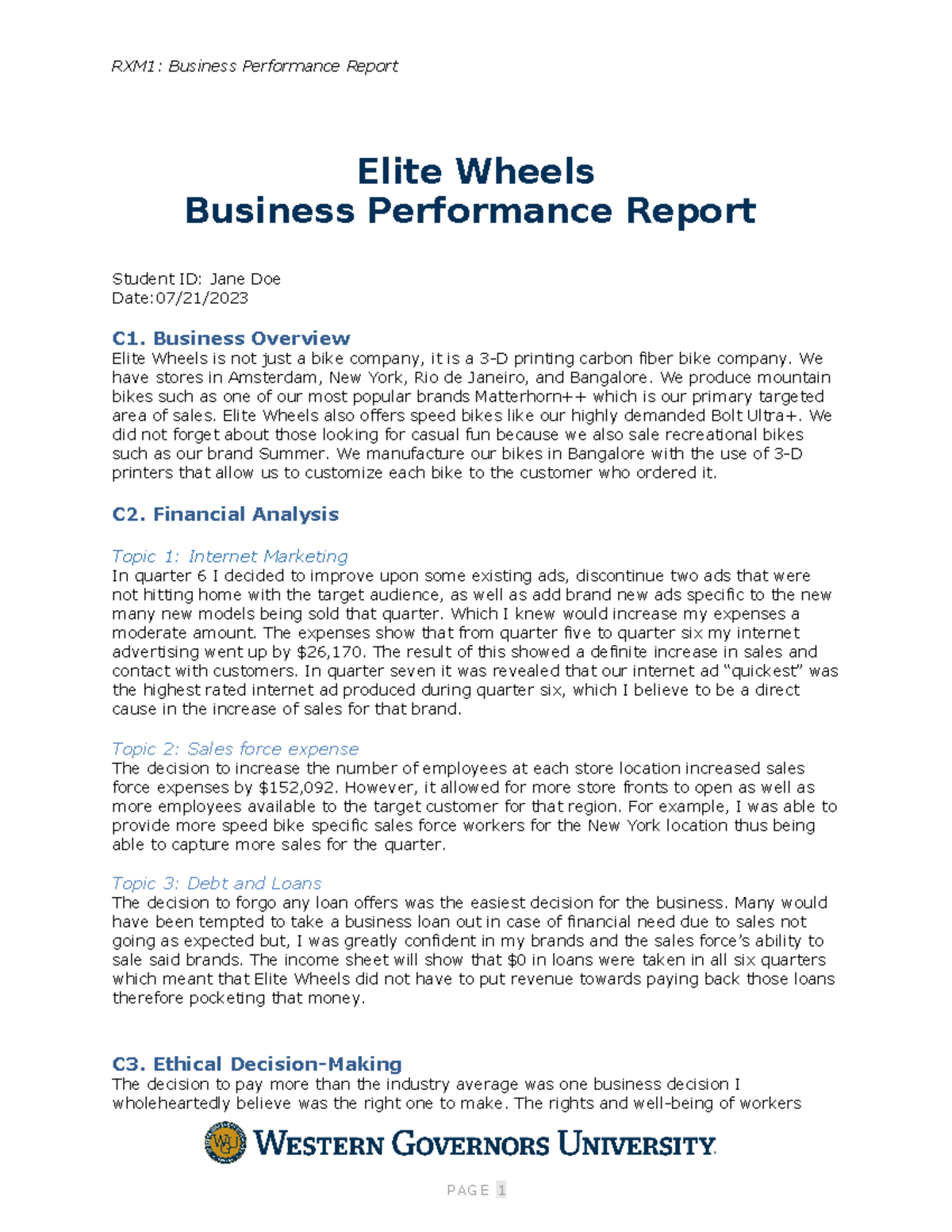 Business Performance Report Template - D083 - WGU - Studocu