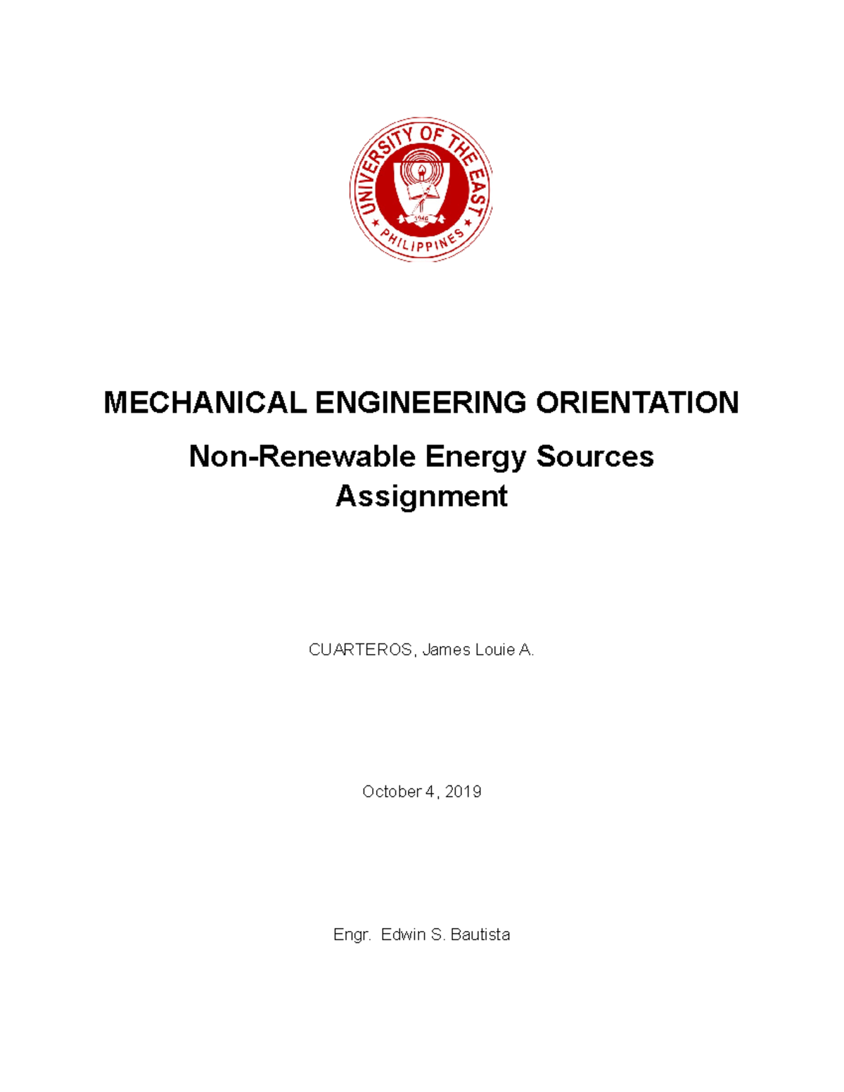 Assignment Non-Renewable Resources - MECHANICAL ENGINEERING ORIENTATION ...