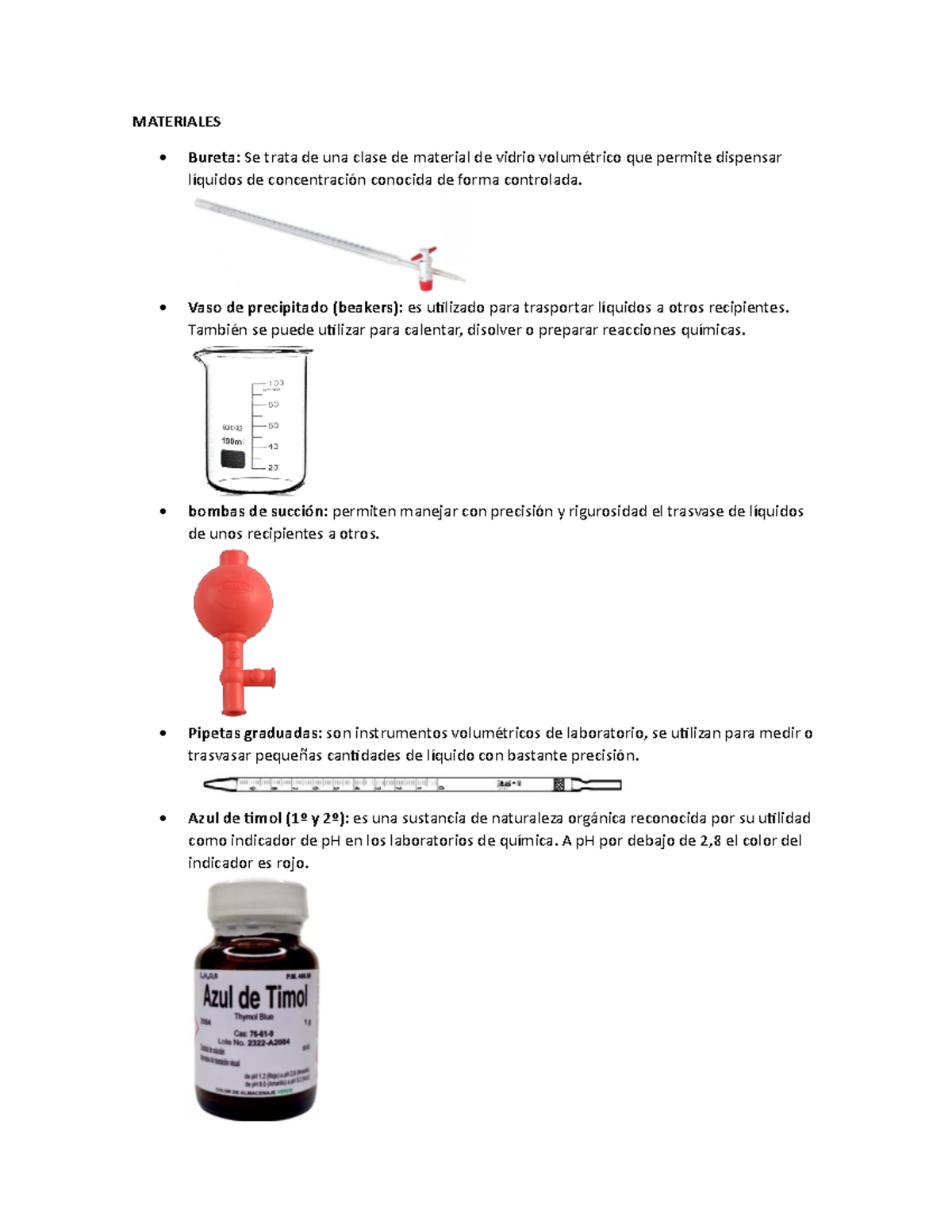 Materiales DE PH - MATERIALES Bureta: Se trata de una clase de material ...