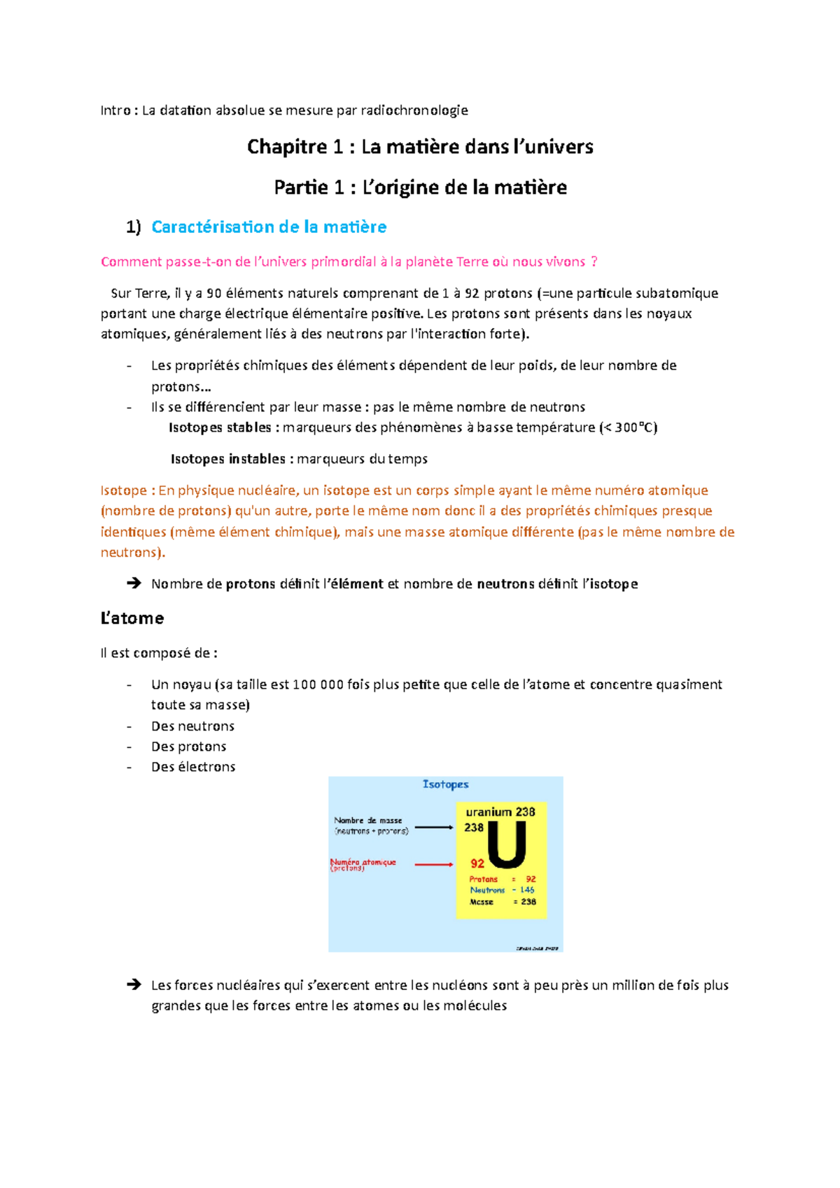 Chapitre 1 L’origine de la matière - Intro : La datation absolue se ...
