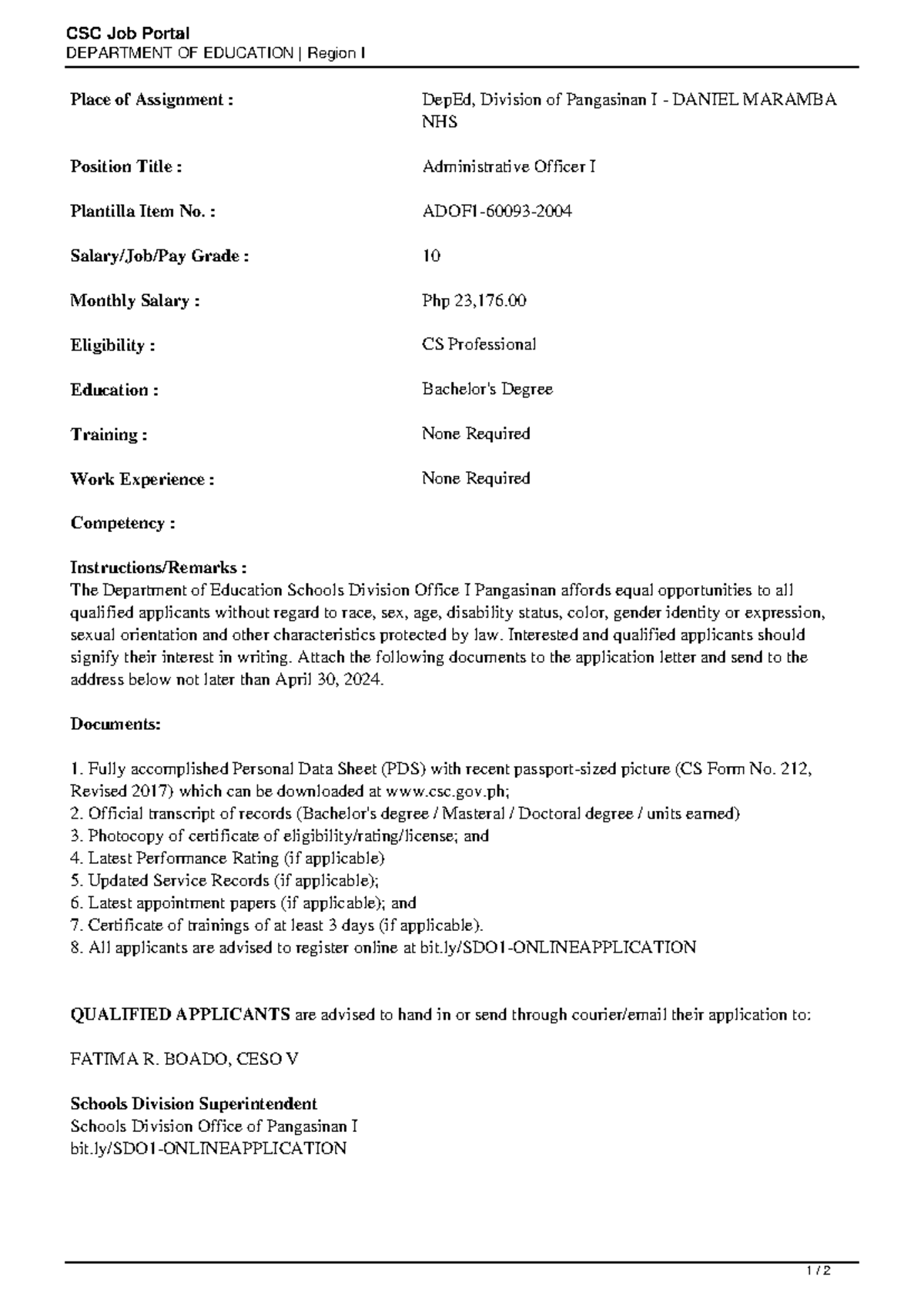 Department OF Education-Administrative Officer I - CSC Job Portal ...