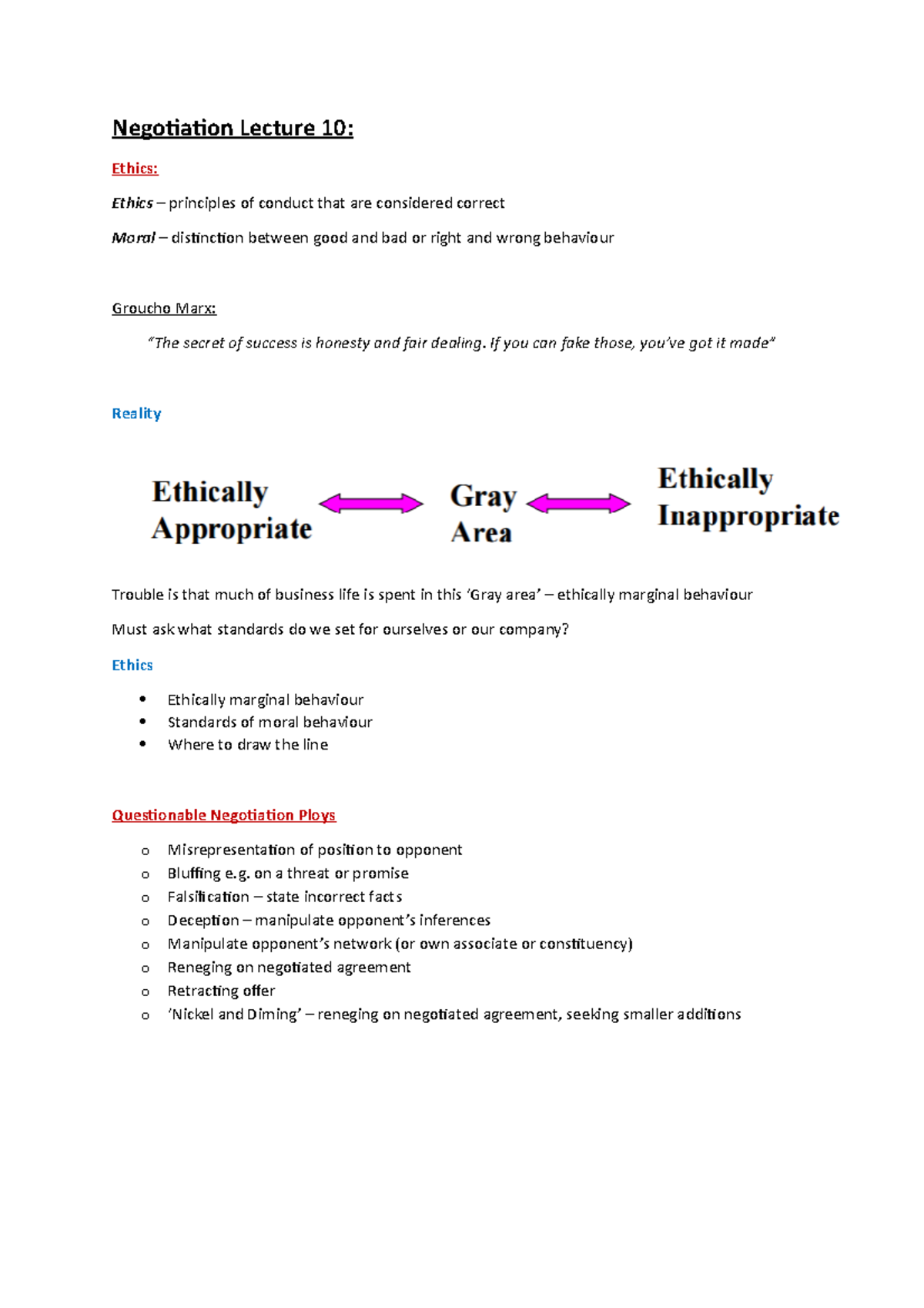 Lecture 10 Ethics of Negotiation - Negotiation Lecture 10: Ethics ...