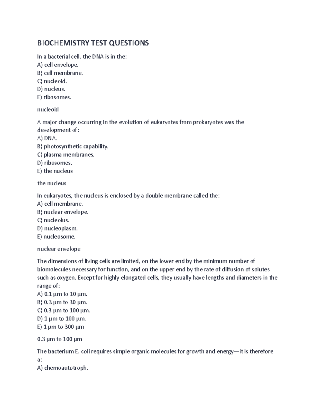 Biochemistry TEST Questions - BIOCHEMISTRY TEST QUESTIONS In a ...