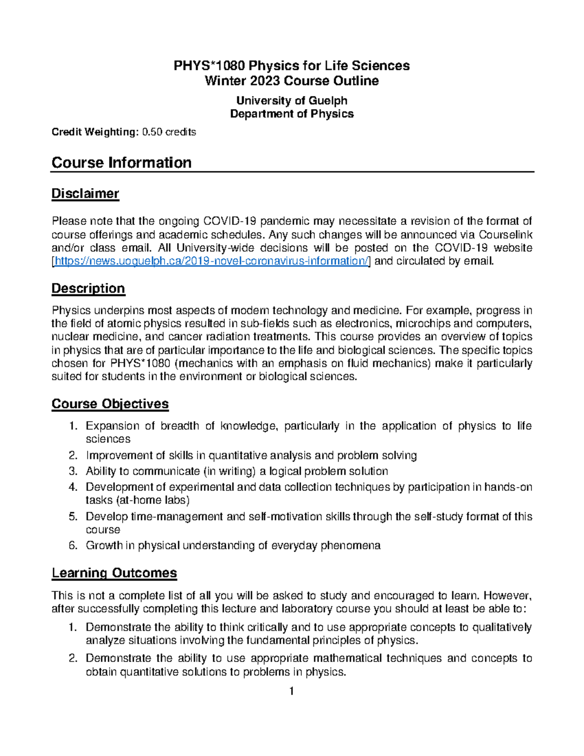 PHYS1080W23 finaldraft - PHYS*1080 Physics for Life Sciences Winter ...